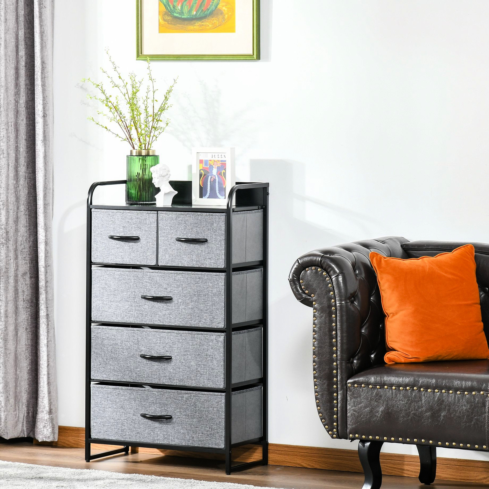 Latitude Run® 5 Dresser - Gray Fabric Chest With Steel Frame & Wooden ...