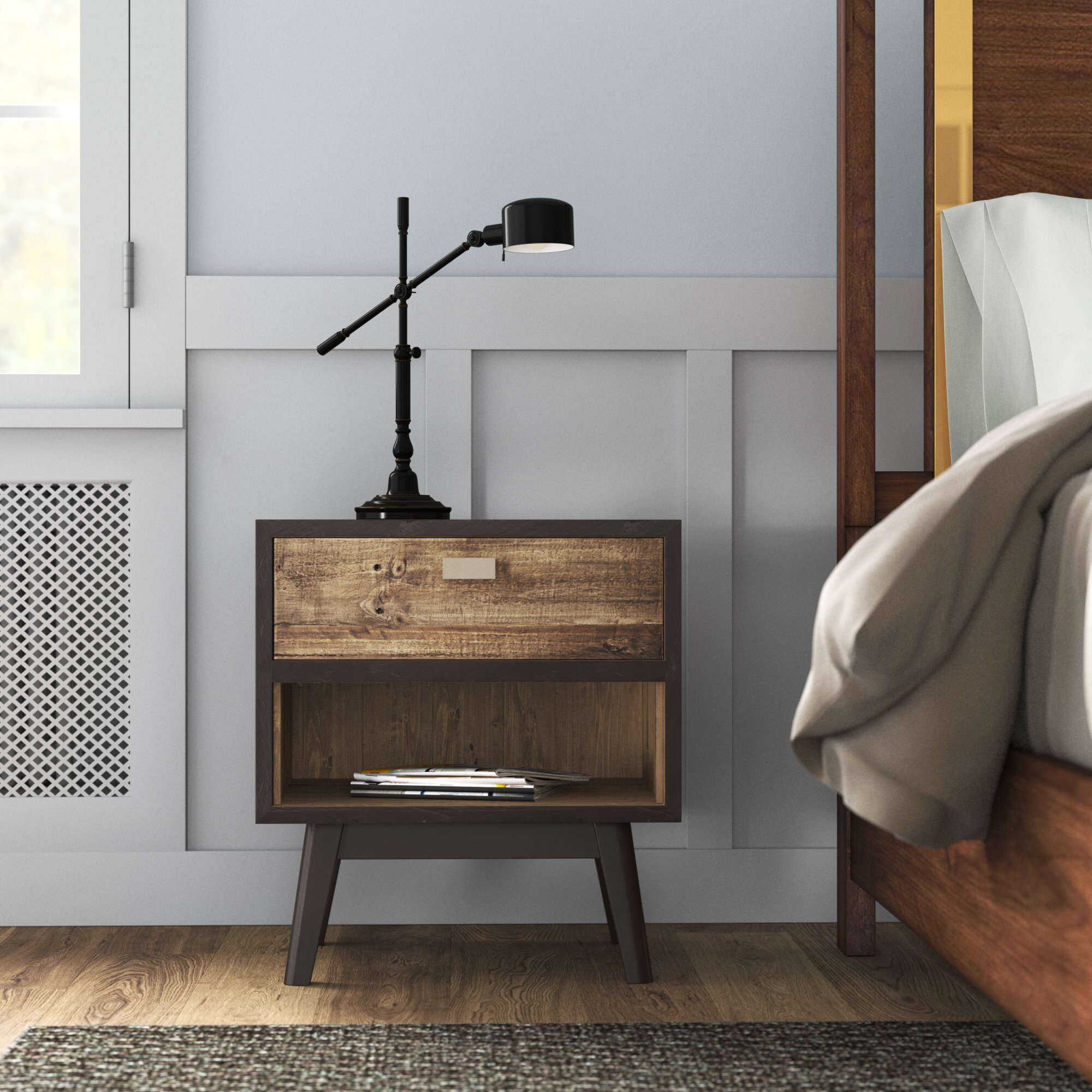 Union Rustic Hindel 1 - Drawer Solid Wood Nightstand in Black And ...