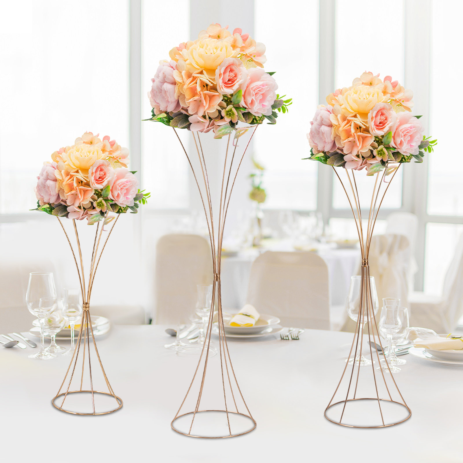 YYBUSHER 3 Pieces Wedding Flower Stands Golden | Wayfair