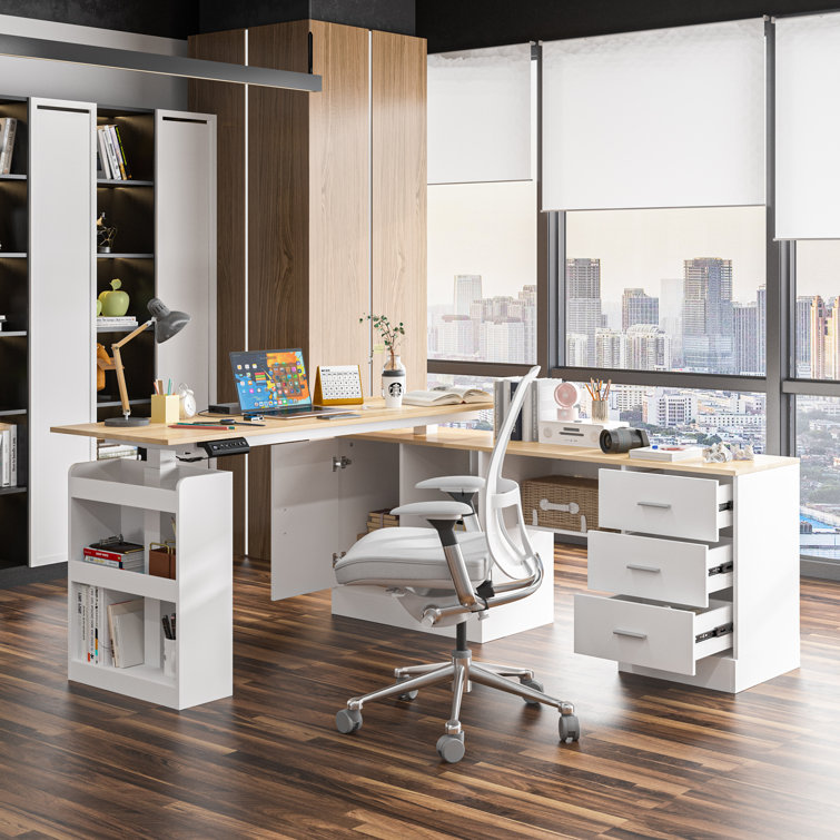 Wade Logan® Baesemann Adjustable L-Shaped Metal Base Computer Desk ...