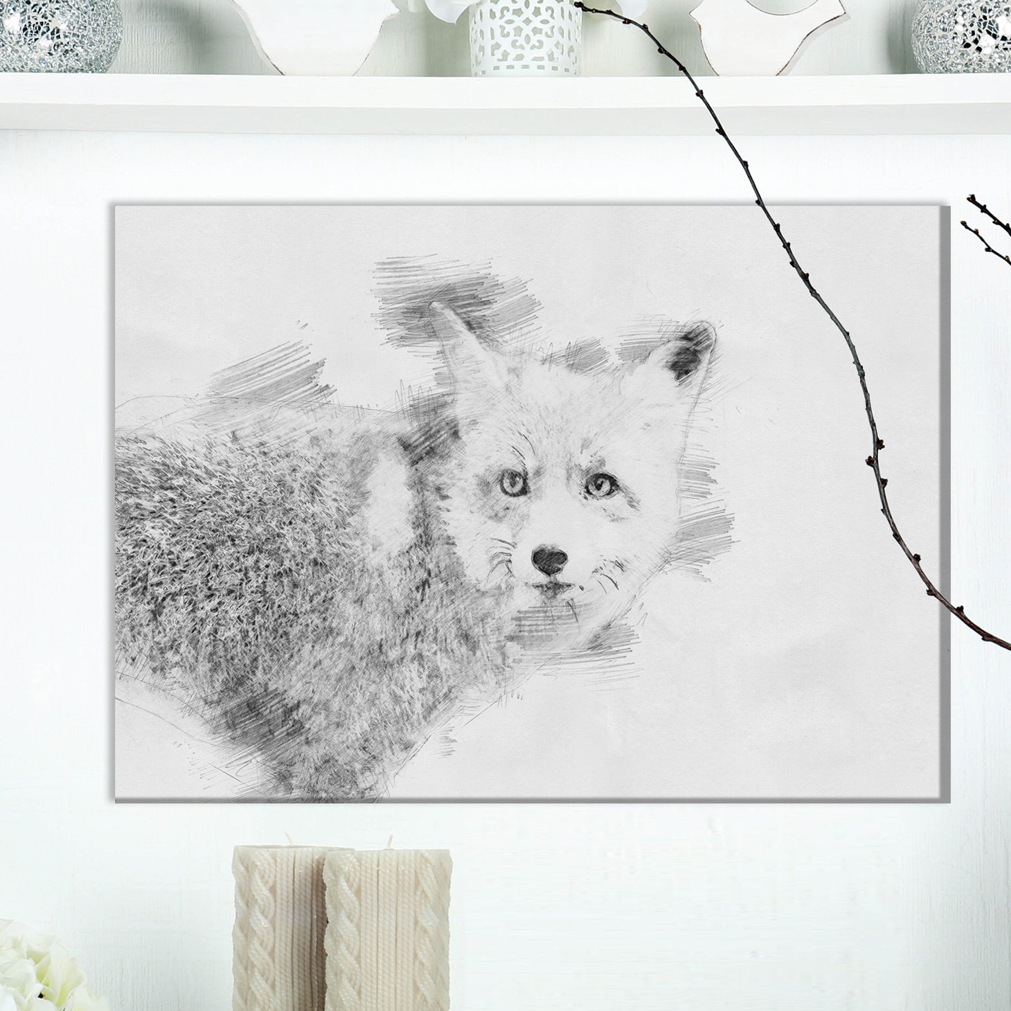 East Urban Home Black and White Fox - Wrapped Canvas Print | Wayfair