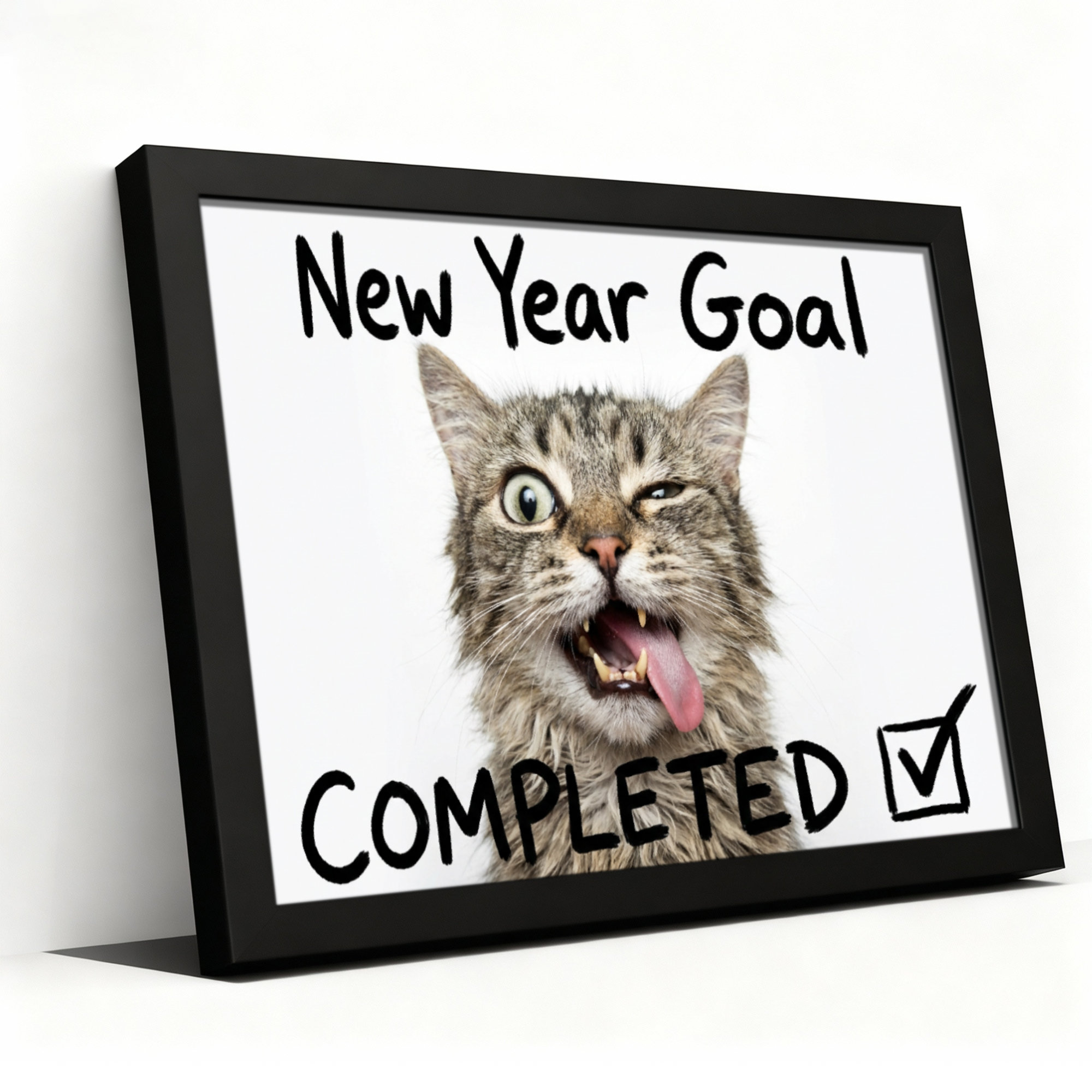 Wrought Studio™ Cat New Year Goal Completed Canvas Wrapped Wall Art Oil ...
