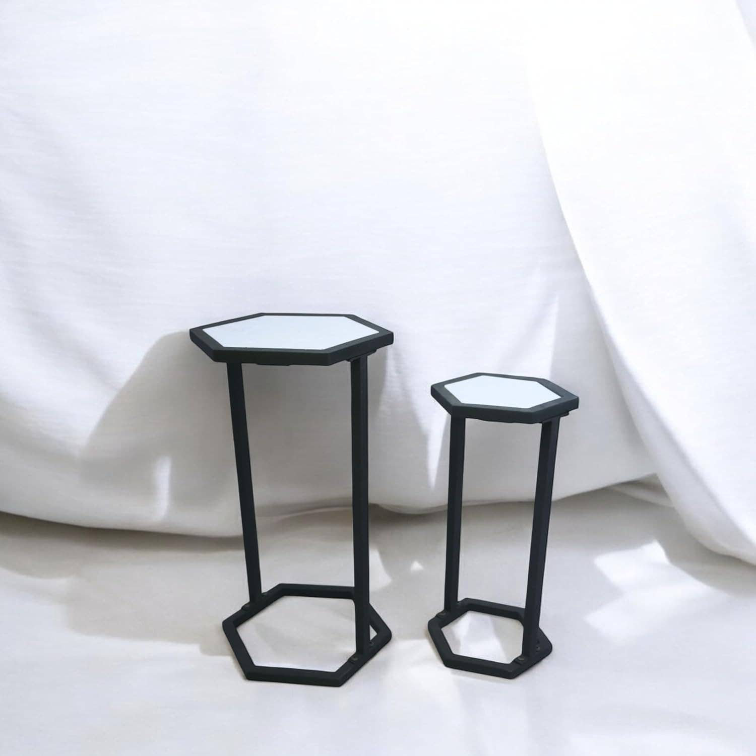 Ebern Designs Modern Hexagon Marble Nesting Tables – Set of 2 Accent ...