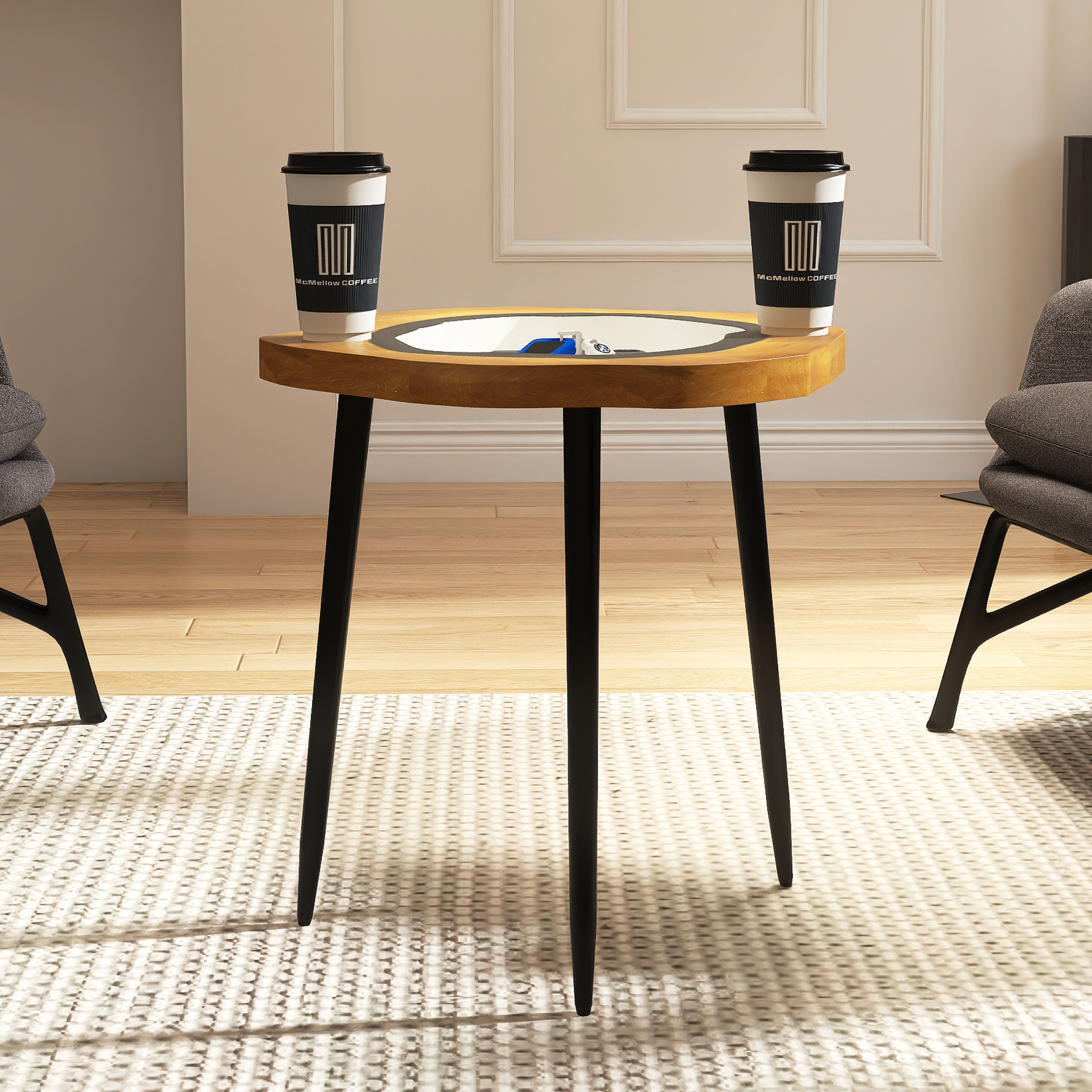 Union Rustic MDF Side Table With Three Metal Feet For Living Room And ...