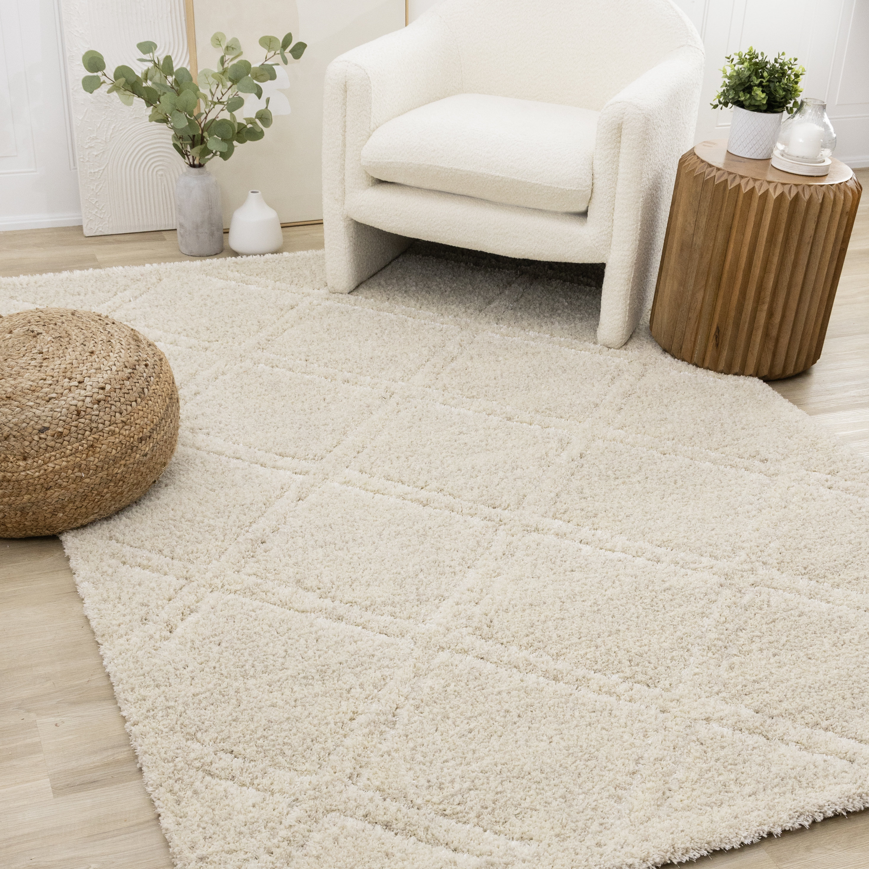Hokku Designs Vernelda Textured Cream Soft Plush Wool Blend Area Rug ...
