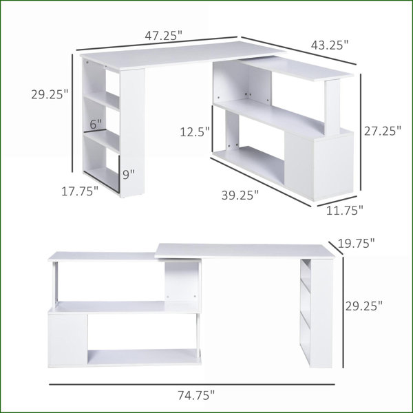 Inbox Zero Desks, HOMCOM Modern L-Shaped Corner Desk - 360° Rotating ...