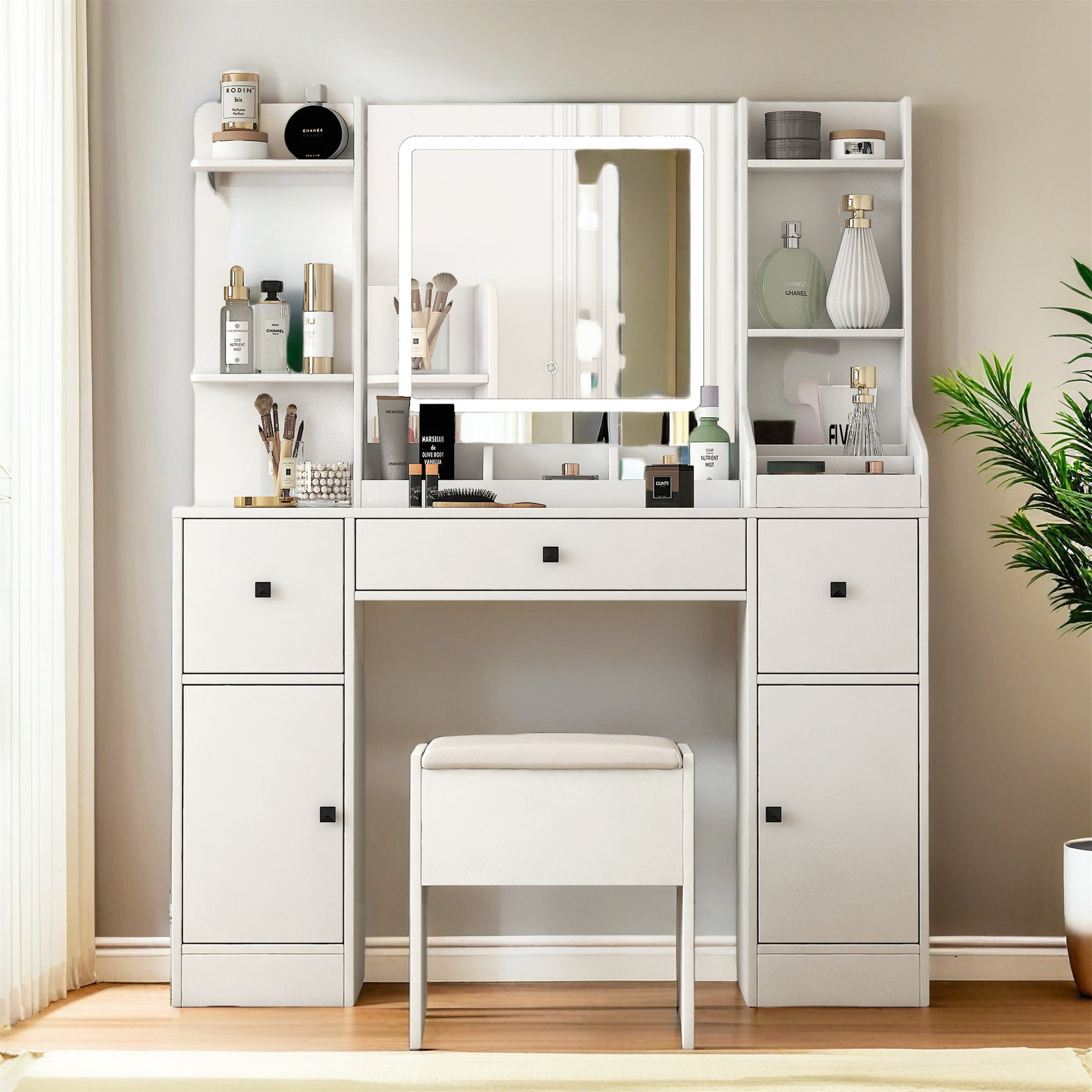 Latitude Run® Modern Makeup Vanity Set With Mirror And LED Lights ...