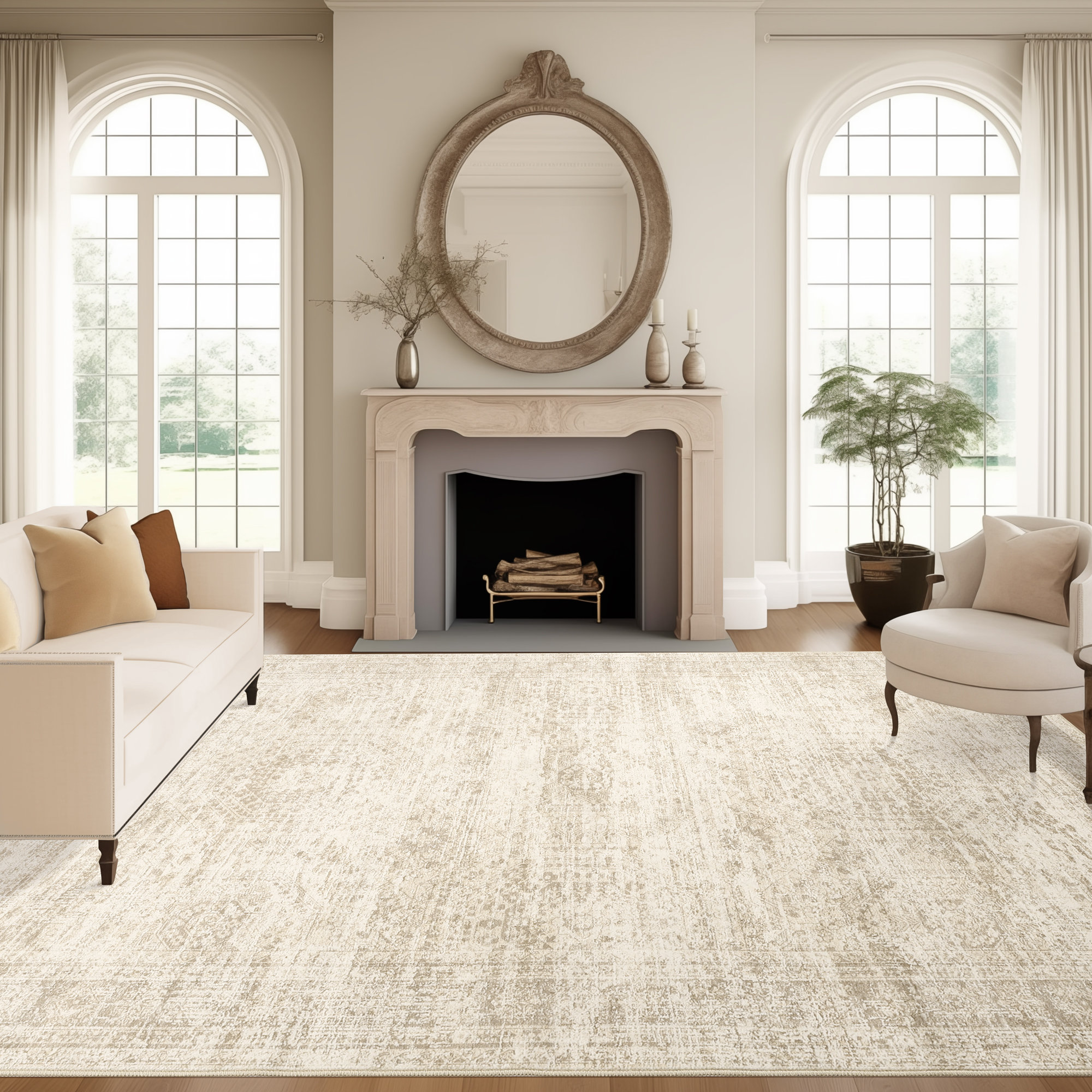 Bungalow Rose Washable Rug, Distressed Persian Rugs for Living Room ...