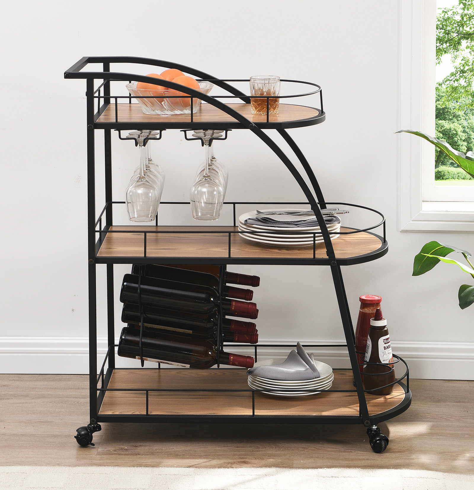 Williston Forge Hermione Bar Cart Serving Wine with Wheels, 3-tier ...