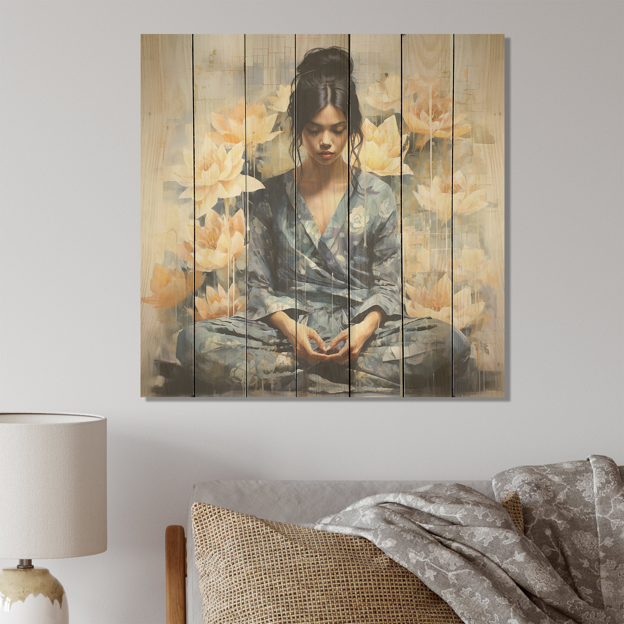 Winston Porter Lotus Calm Reflections Woman In Lotus Pose III - Meditation On Wood Print | Wayfair