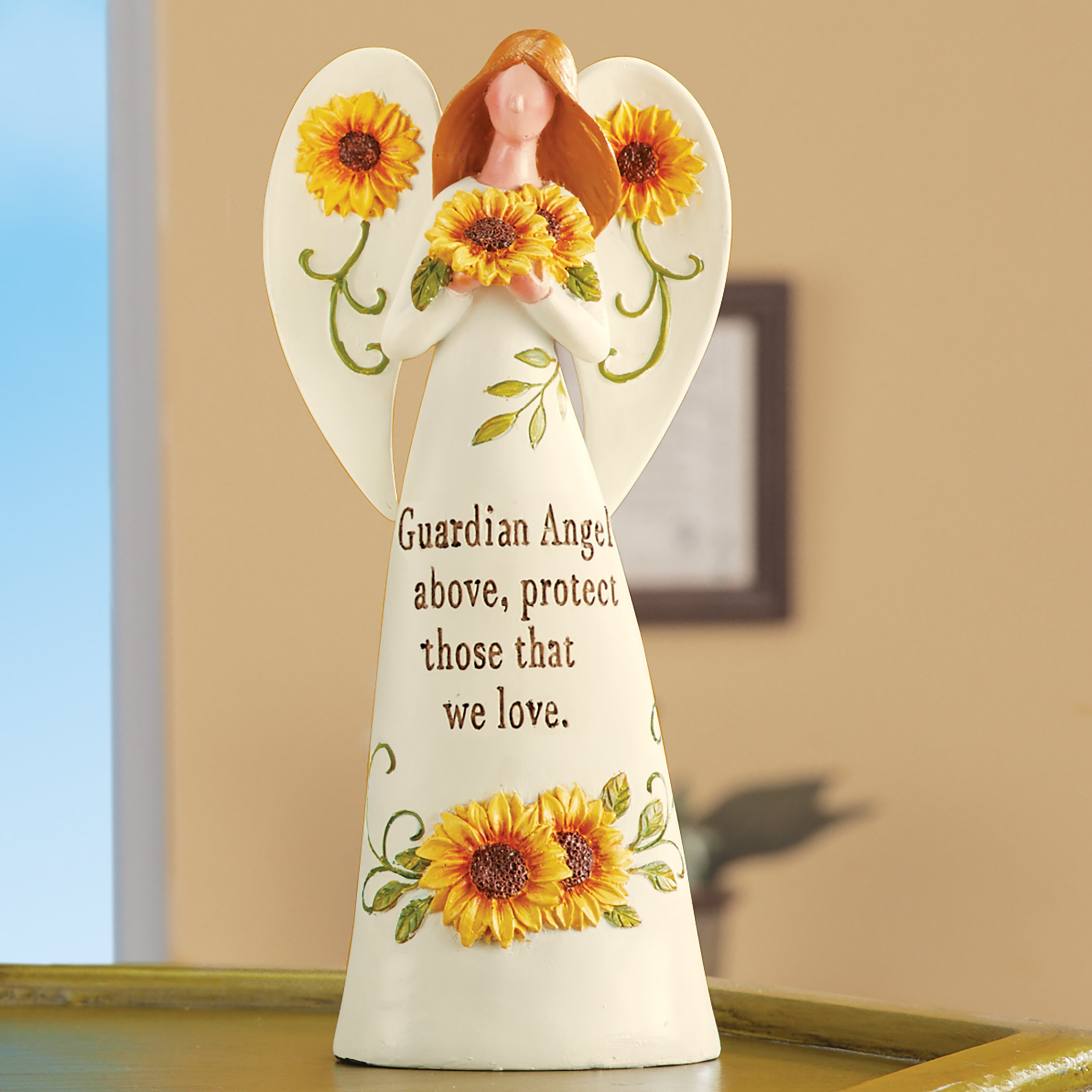 Trinx Karensa Hand-Painted Inspirational Sunflower Decorative Angel ...