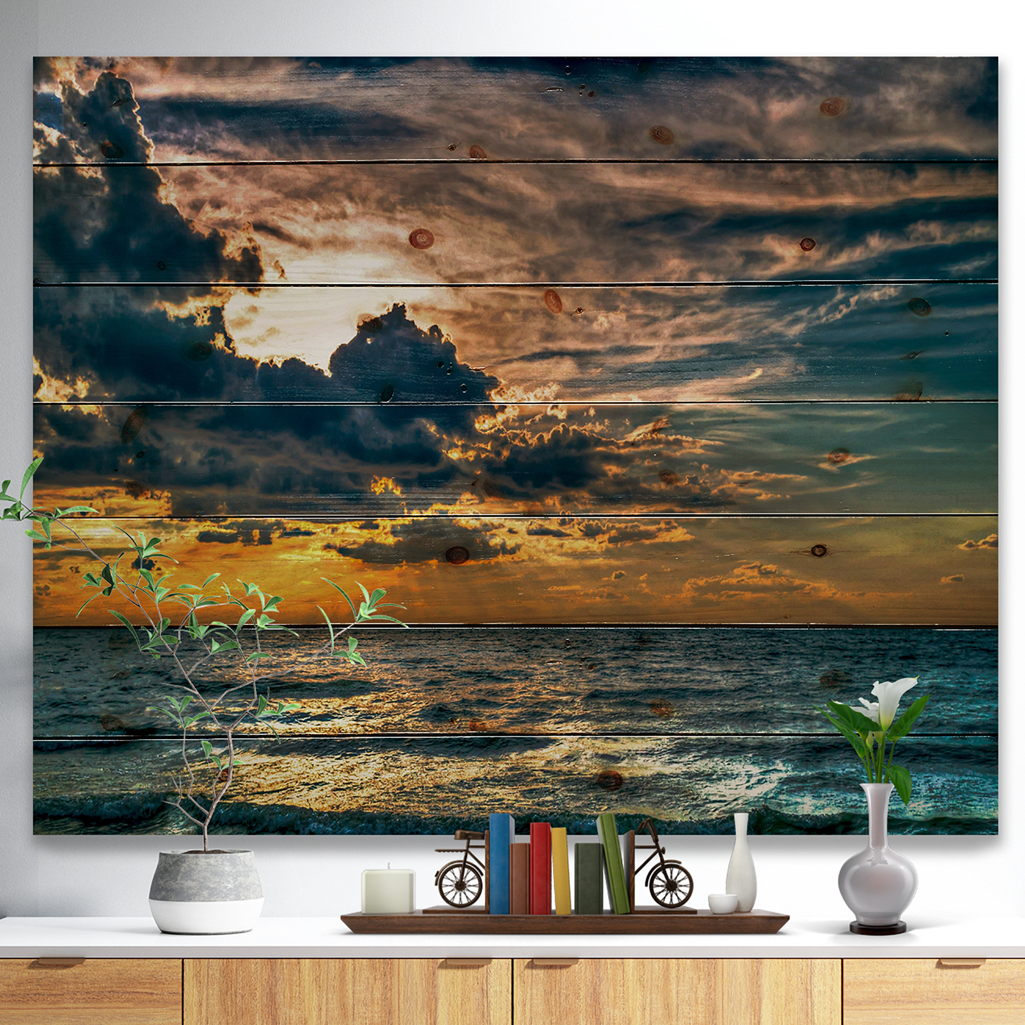 Highland Dunes Sun Break Over Blue Ocean - Nautical & Coastal Wood Wall ...