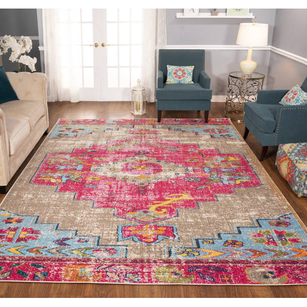 Bungalow Rose Larrick Performance Pink/Beige Rug | Wayfair
