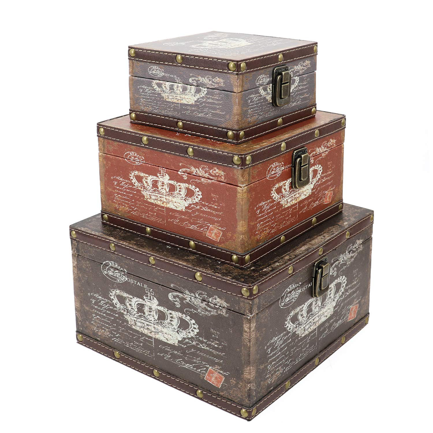 One Allium Way Set of 3 Vintage Wooden Storage Boxes with Latch, Rustic ...