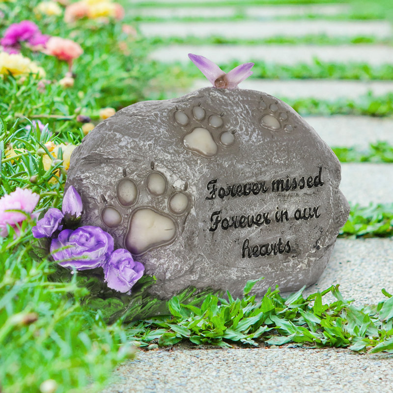 Exhart Solar Inspirational Pet Memorial Stone with Paws, Butterfly and ...