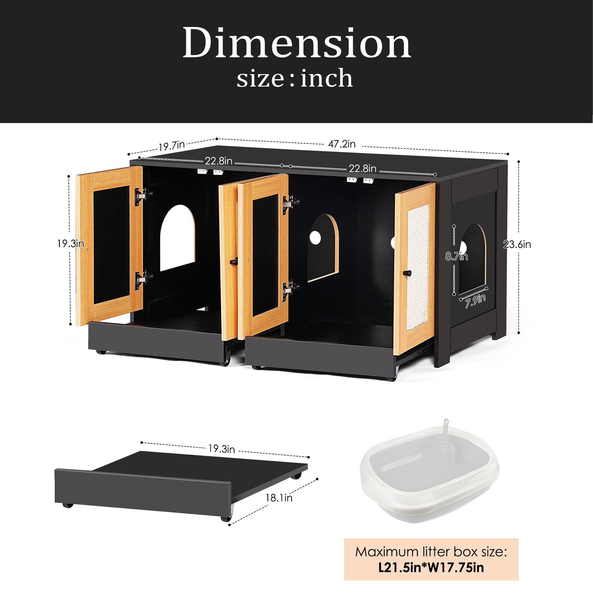 Tucker Murphy Pet™ Double Litter Box Enclosure,Cat Litter Box Enclosure ...