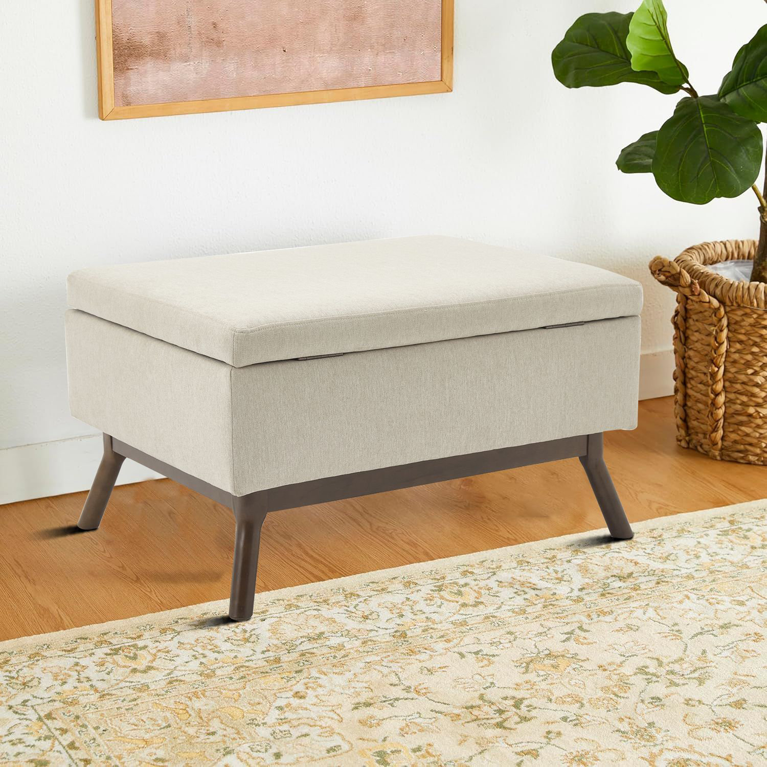 George Oliver Mid-Century Modern Storage Ottoman with Upholstery and ...