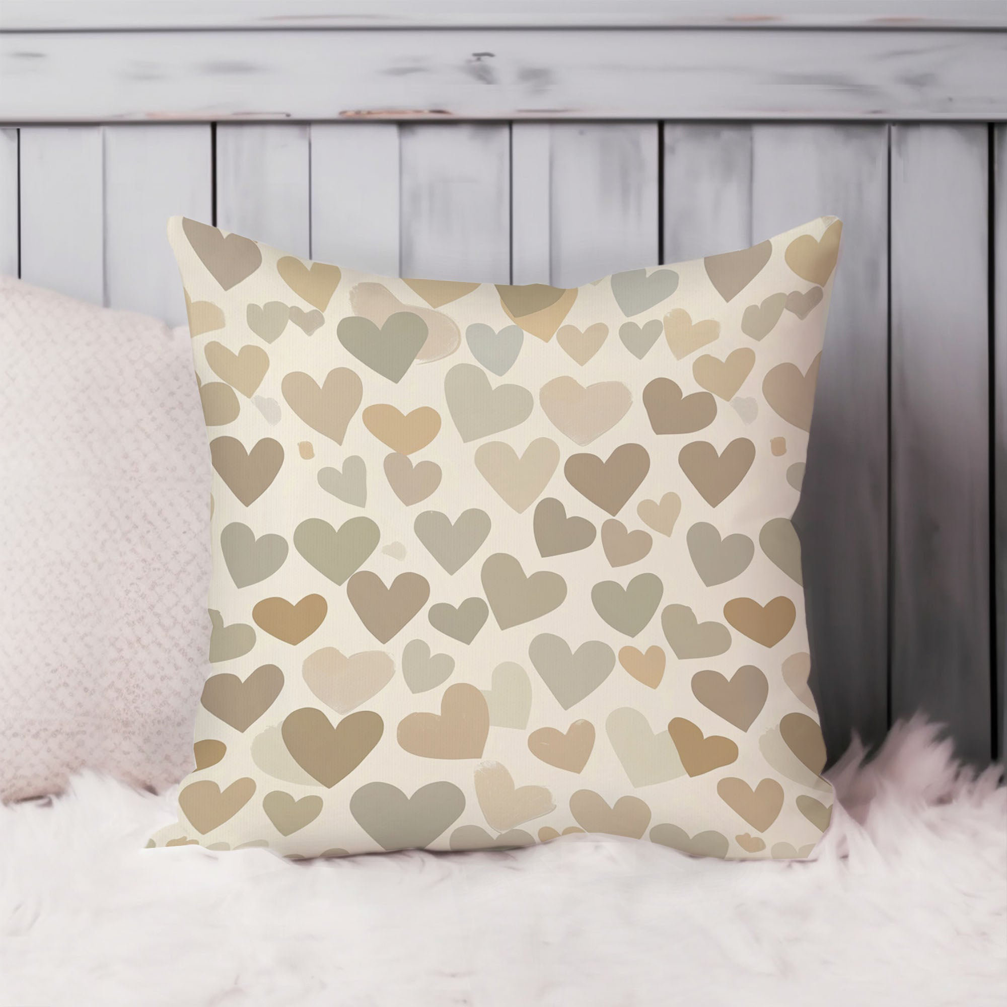 Ethan Taylor Neutral Beige Hearts Modern Throw Pillow Cover | Wayfair