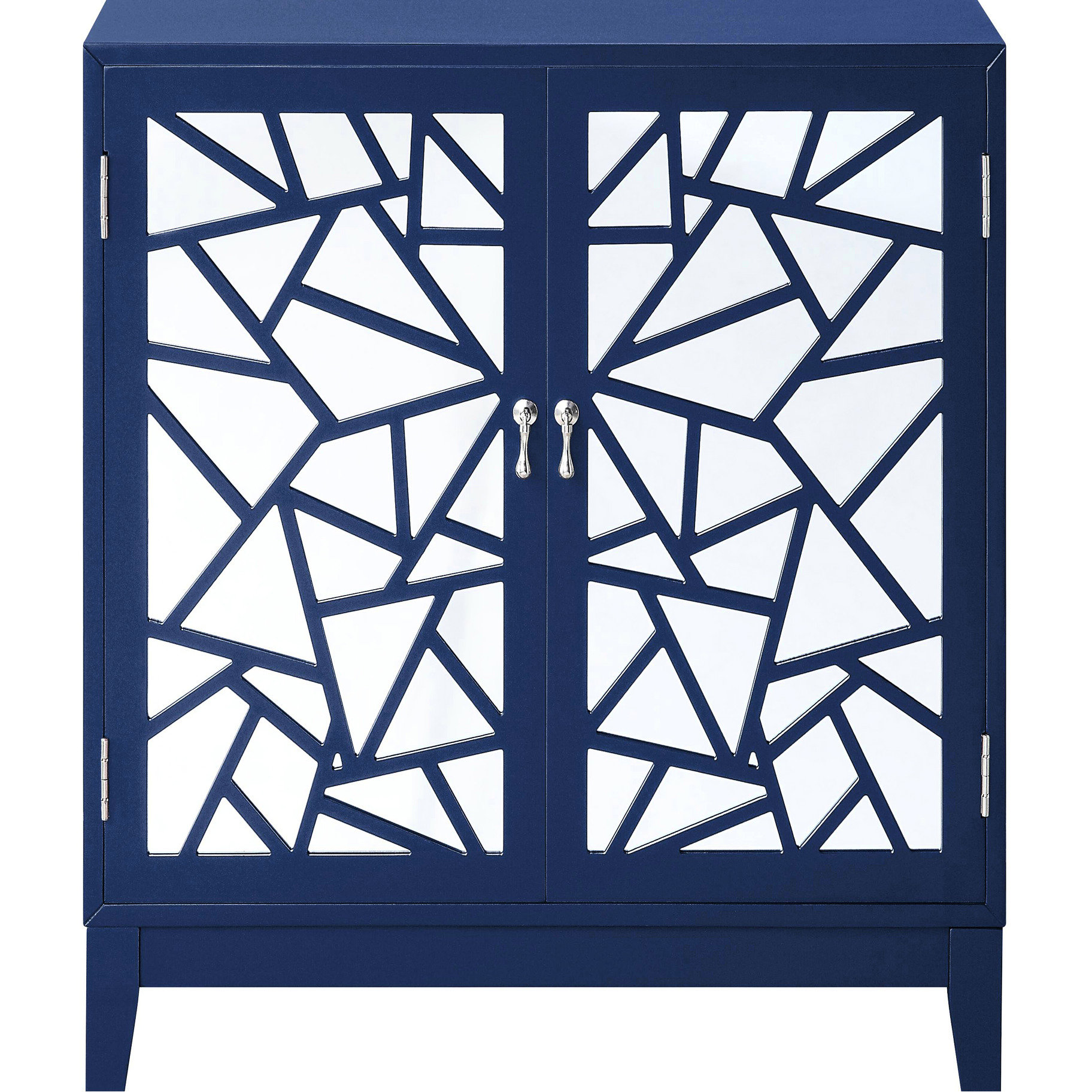 Mercer41 Blue 2-door Console - Mirrored Geometric Pattern Doors For A ...