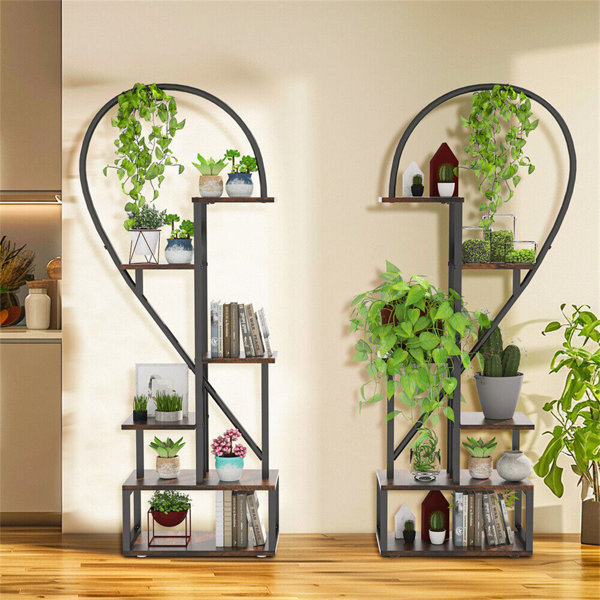 17 Stories Heavy Duty Metal Plant Stand Heart Shaped Ladder Pot Holder ...