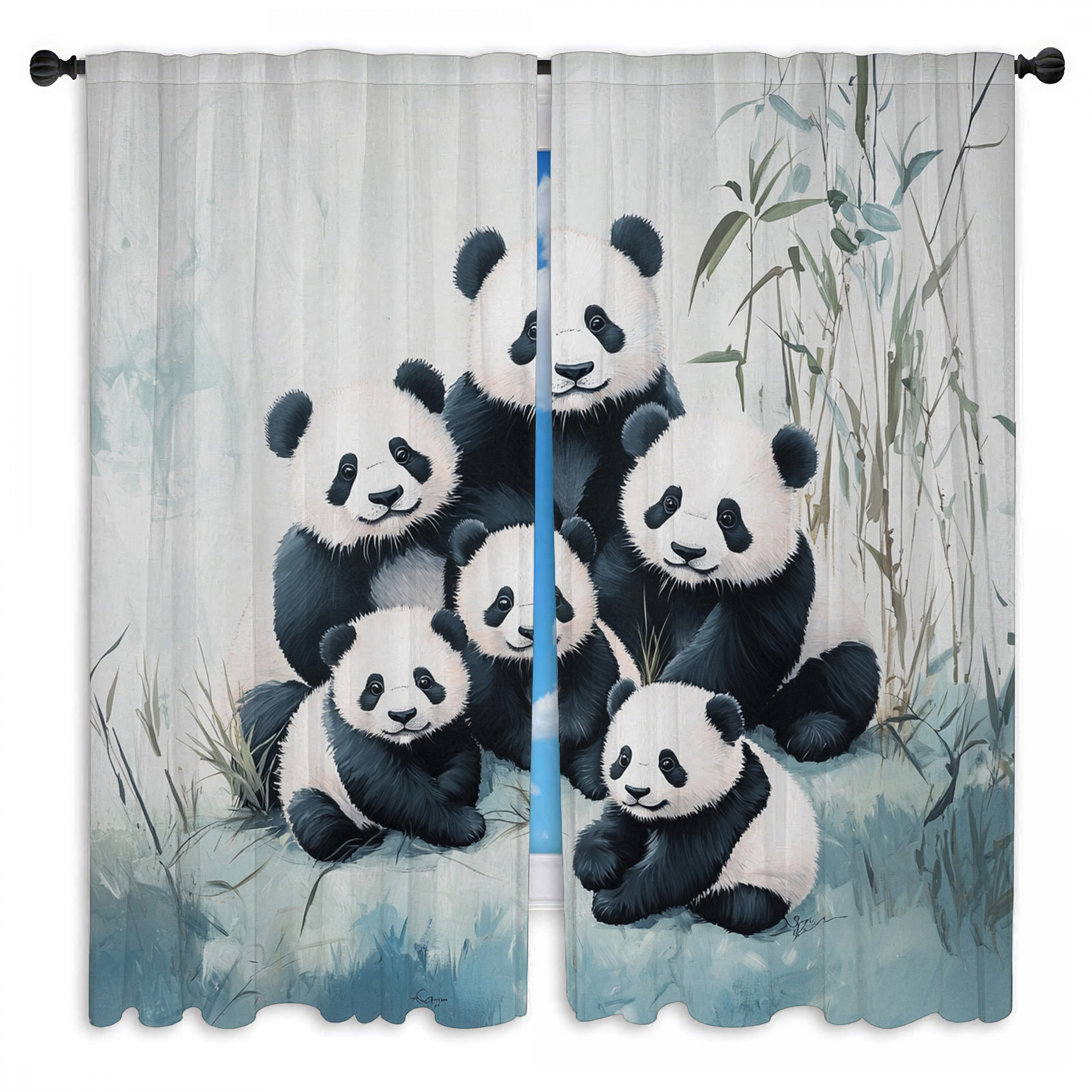 Dakota Fields Panda Family Window Curtains Animal Cottage Drapes - 2 ...