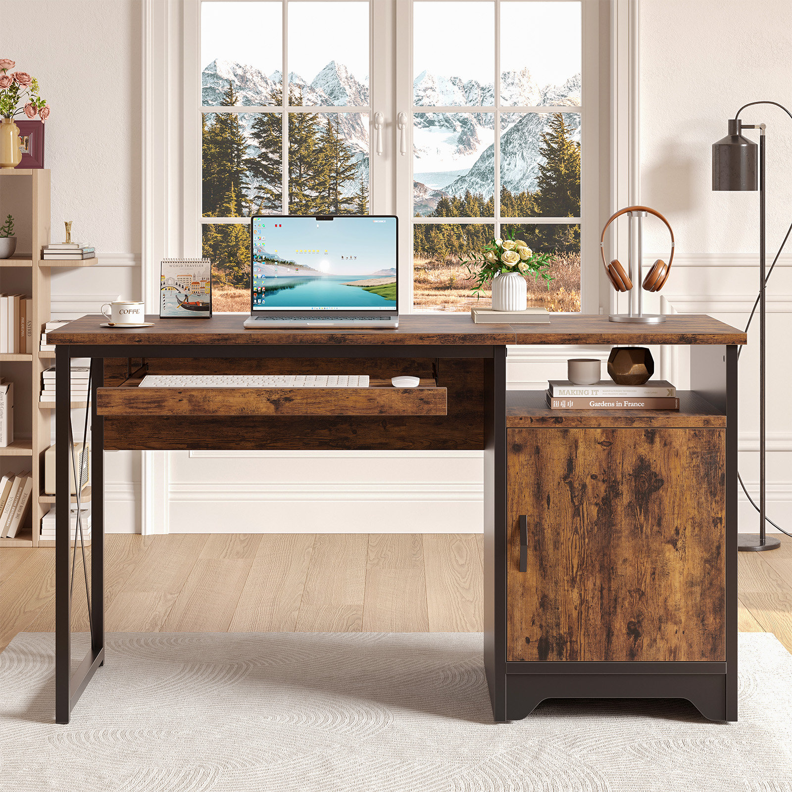 Steelside™ Labelle 48'' Computer Desk With Cabinet, Open Shelf And ...