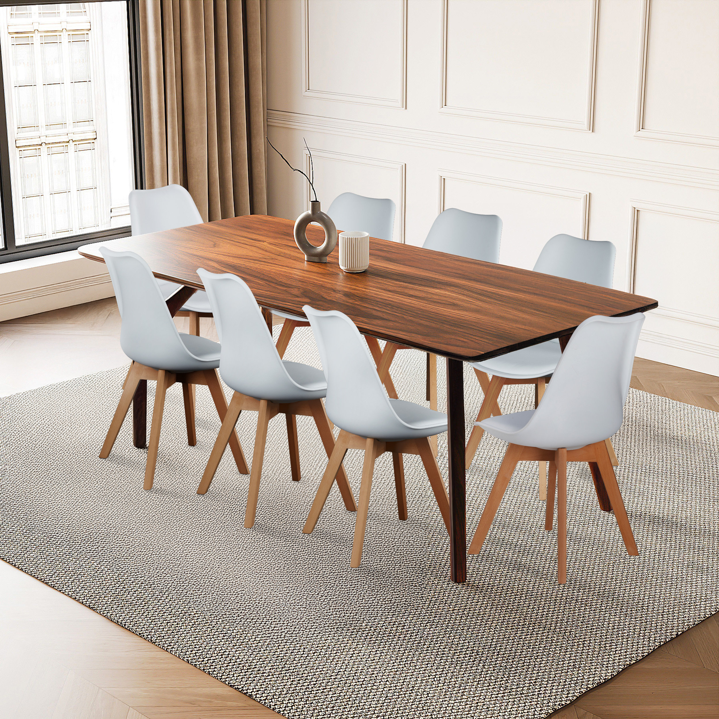 George Oliver 8-Piece Modern Dining Chair Set, PU Leather Upholstered ...
