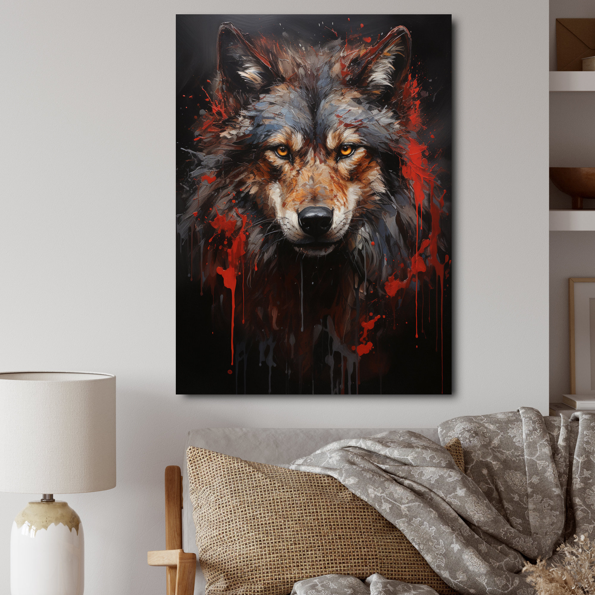 Millwood Pines Crimson Wolf Bold I - Print on Canvas | Wayfair