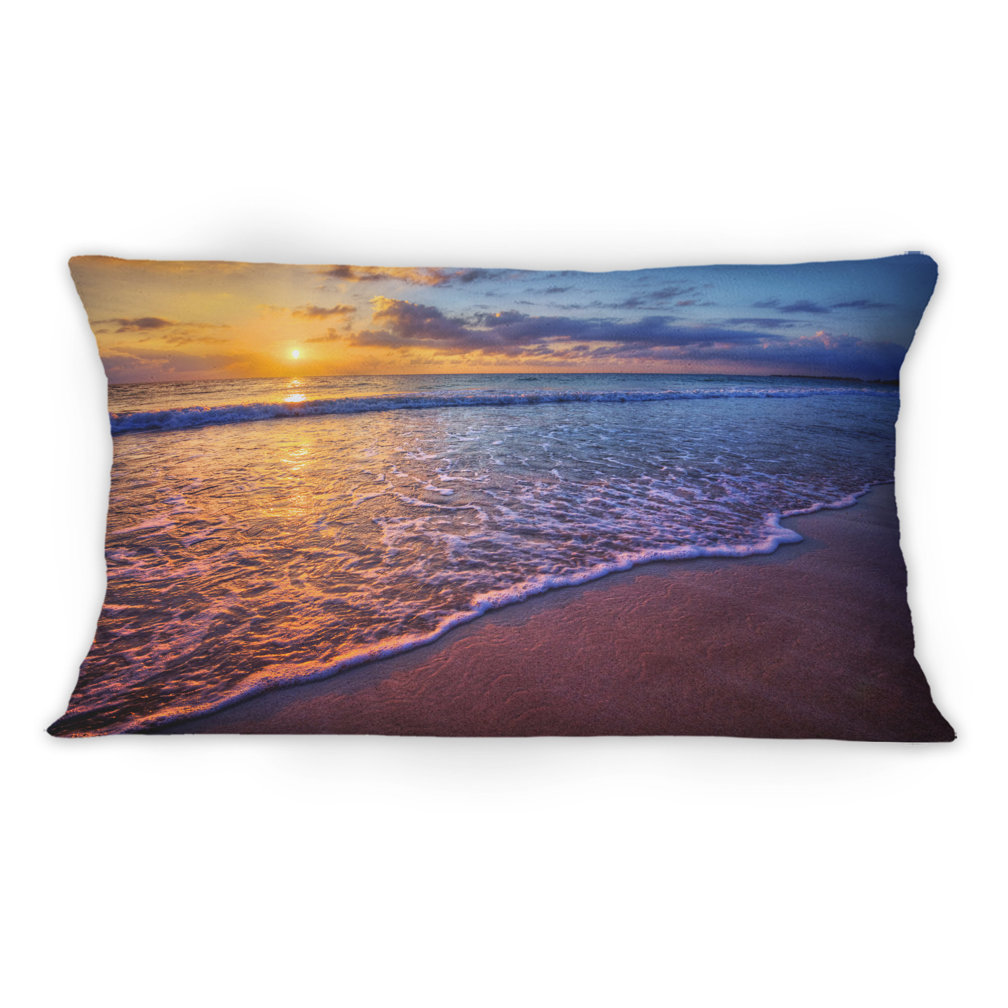 Design Art Sunset Over An Ocean Beach Shore IV -1 Nautical & Coastal Printed Throw Pillow | Wayfair