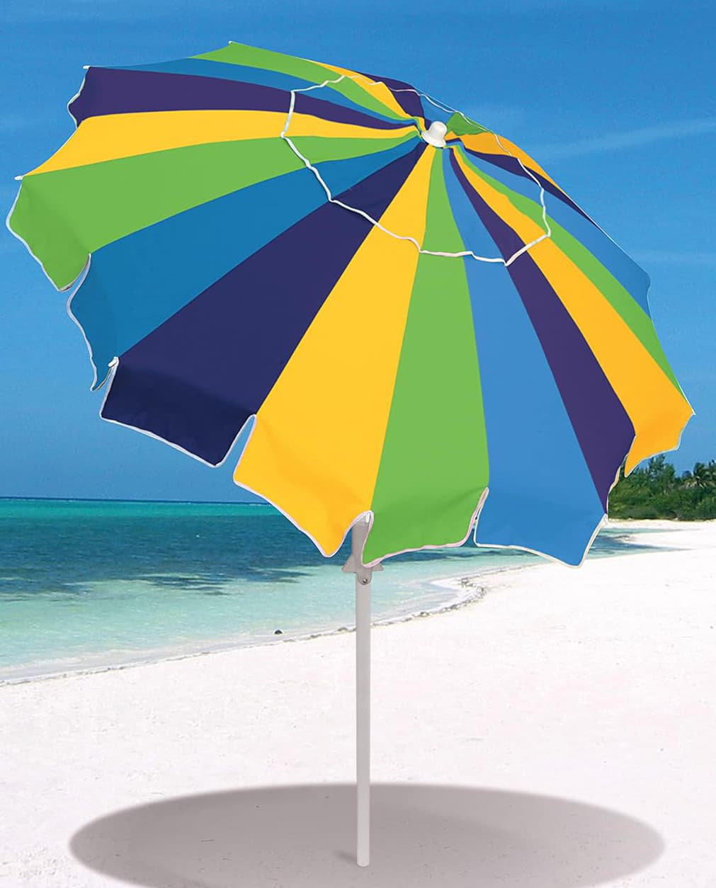 Highland Dunes 7' 20-Panel Alternating Beach Umbrella In Blue With Sand ...