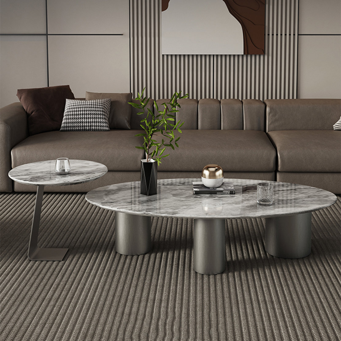 Trentastic Trails Modern oval microcrystalline stone coffee table | Wayfair