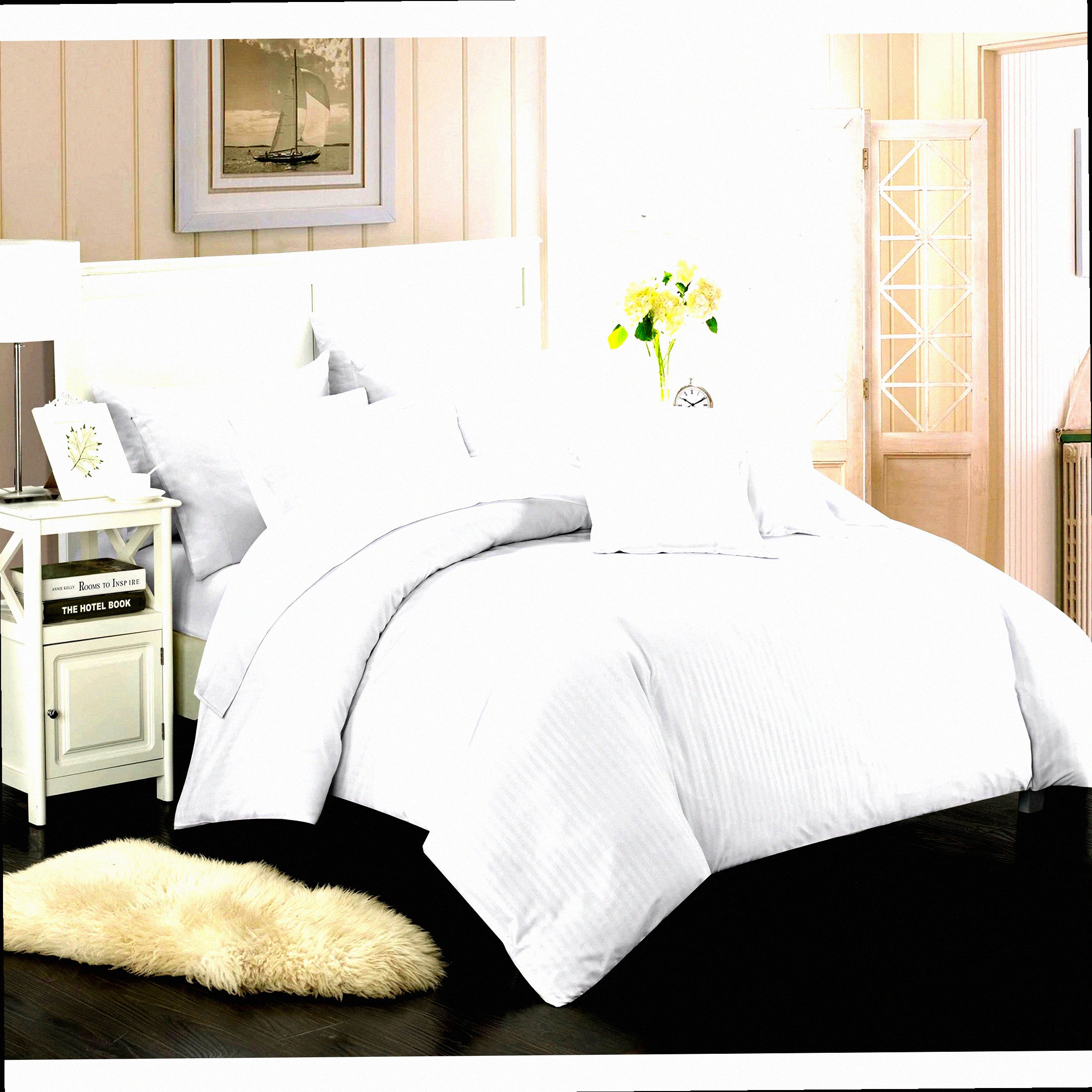 Hokku Designs Luxury Stripe Comforter Set - Full/Queen Size - White - 7 ...