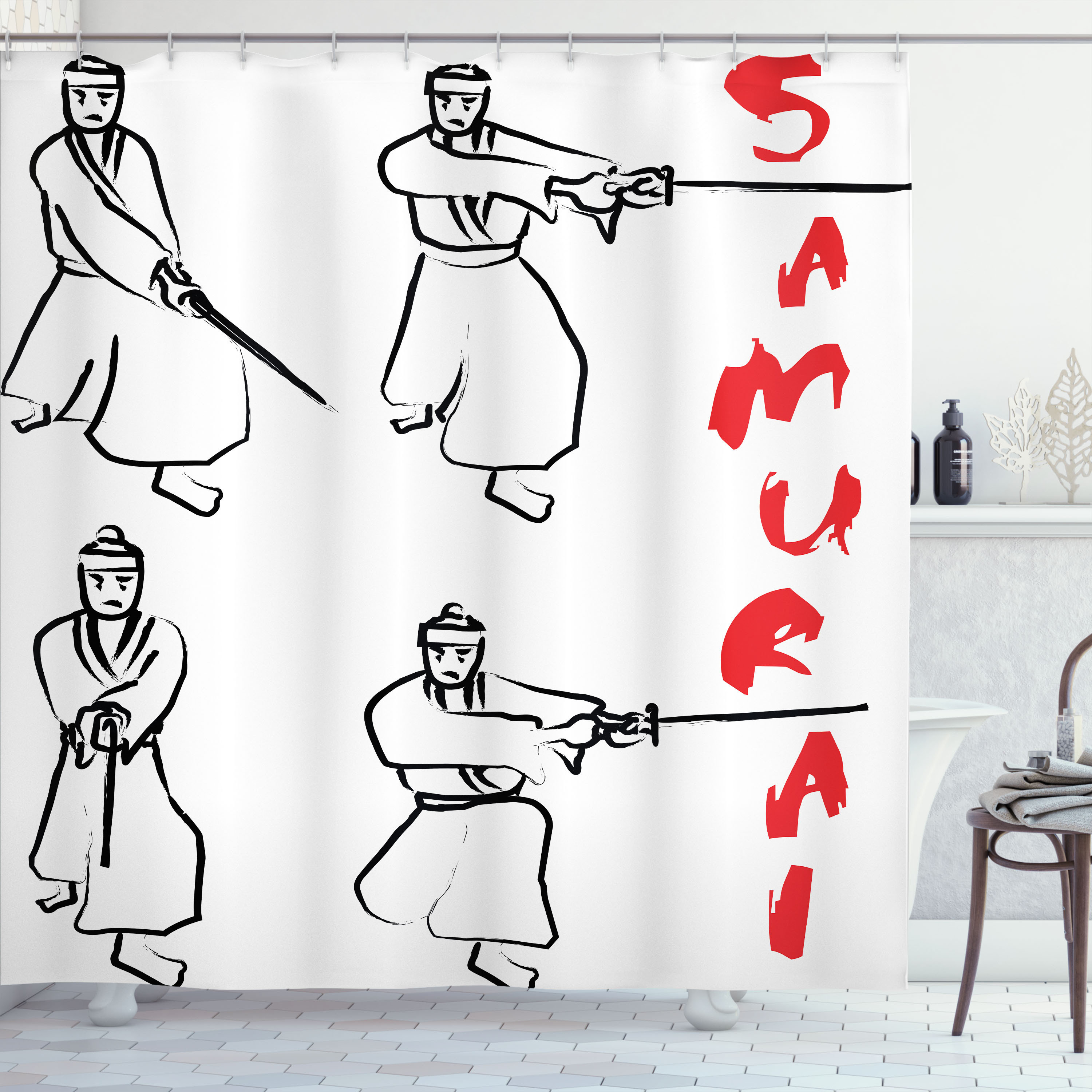 Latitude Run® Japanese Shower Curtain Samurai Katana Red Black | Wayfair