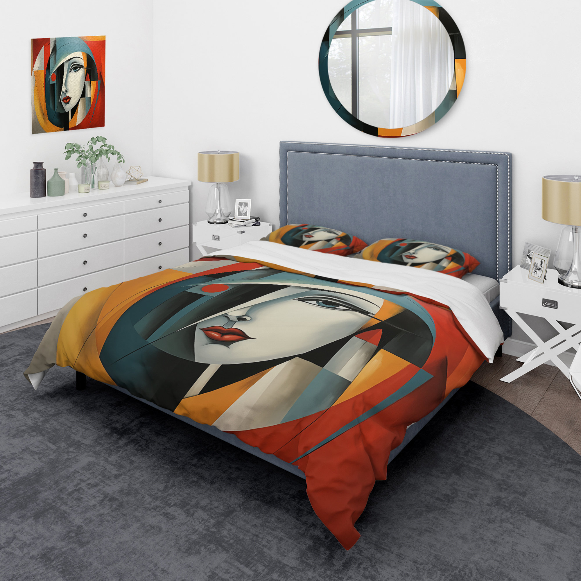Design Art Cubism Geometric Portrait IV - Cubism Duvet Cover Set ...
