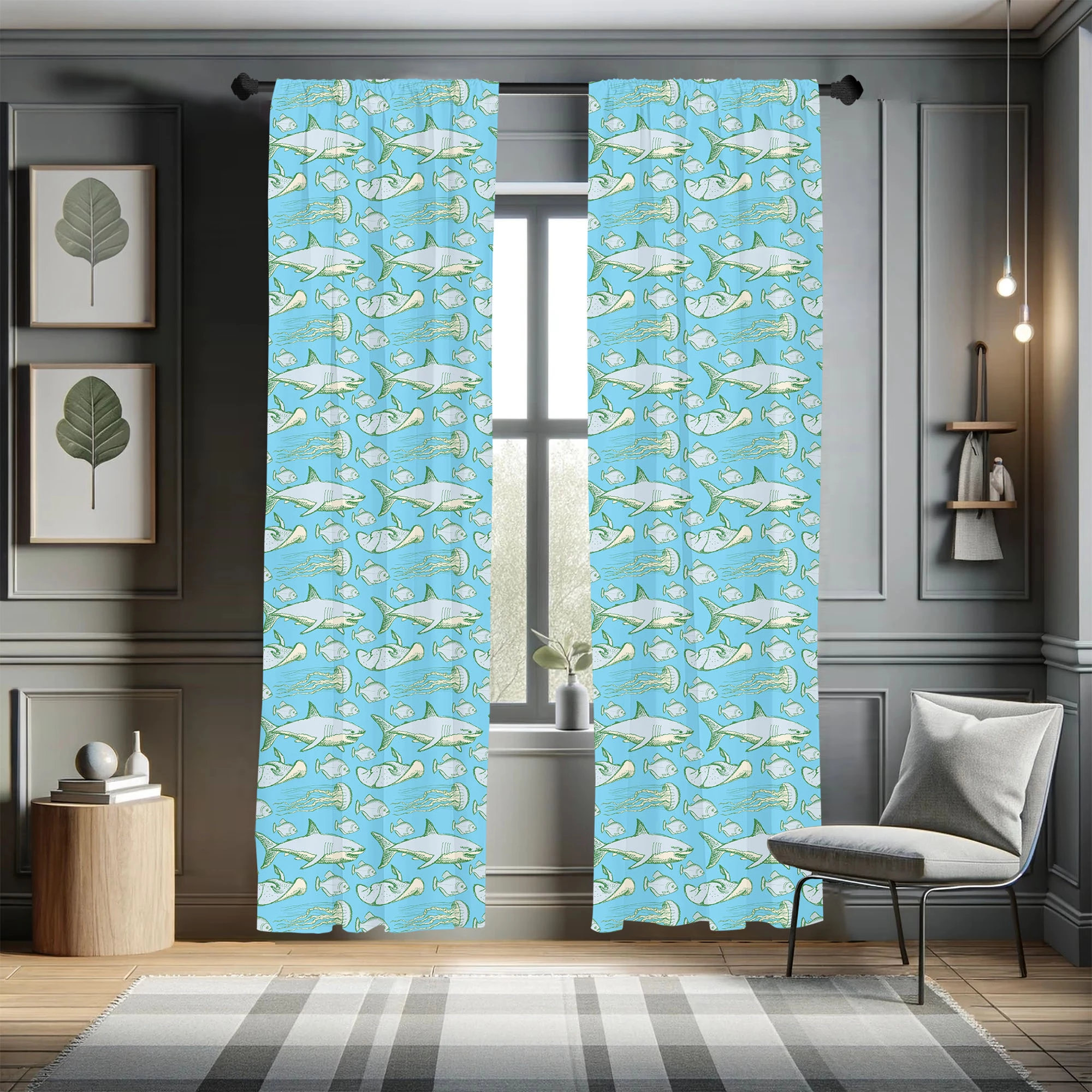East Urban Home Shark Curtains Semi-Sheer Rod Pocket Sliding Panel ...