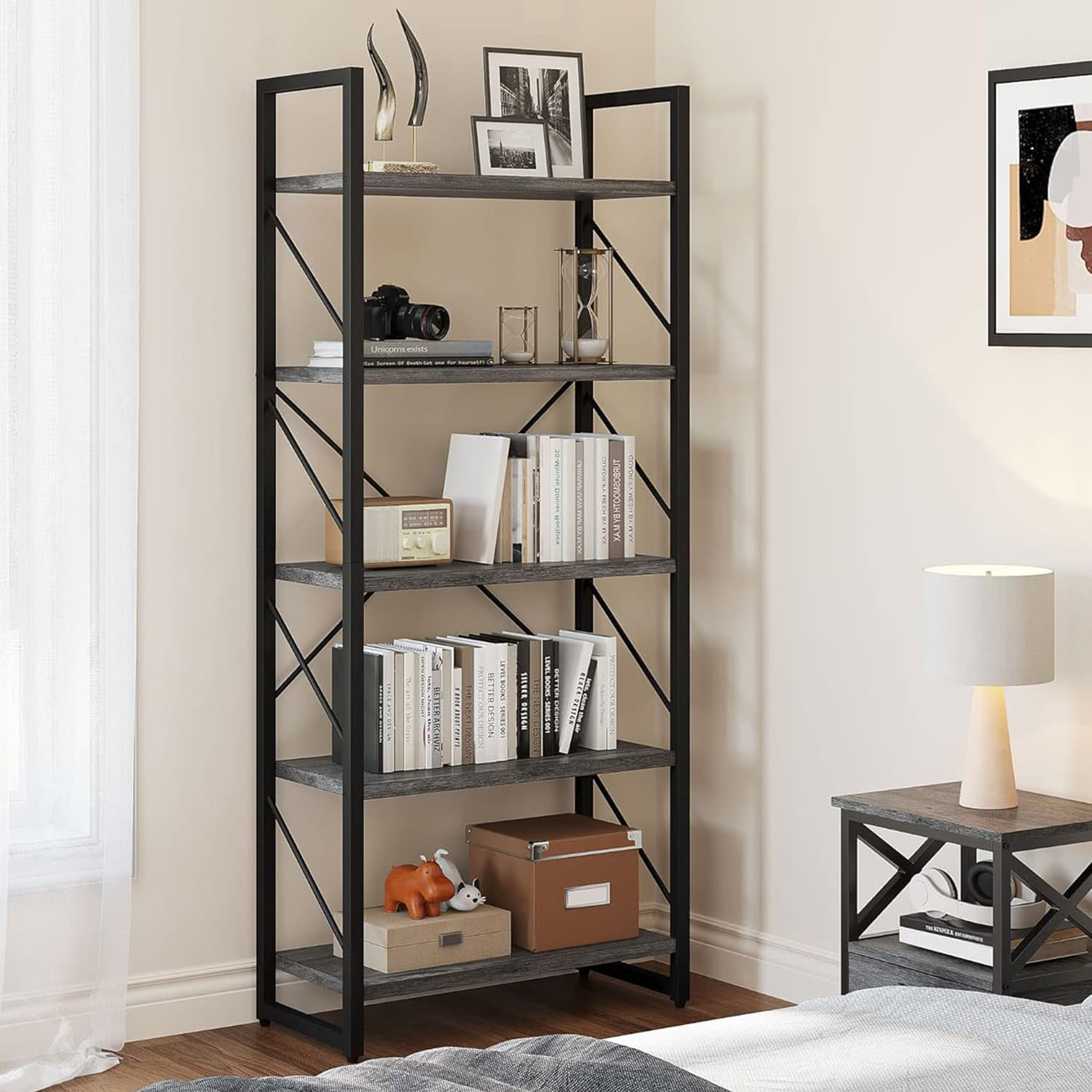 17 Stories 5-Level Bookshelf, Industrial Art Storage Bookshelf ...