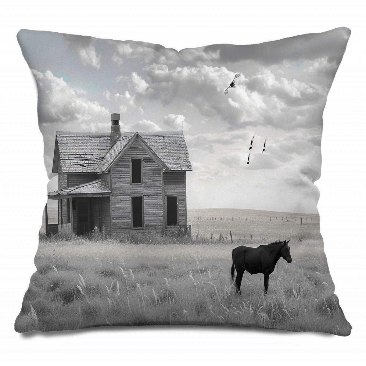 VisionDecor Rustic Farmhouse Abandoned Throw Pillow, Rural Cotton Twill ...