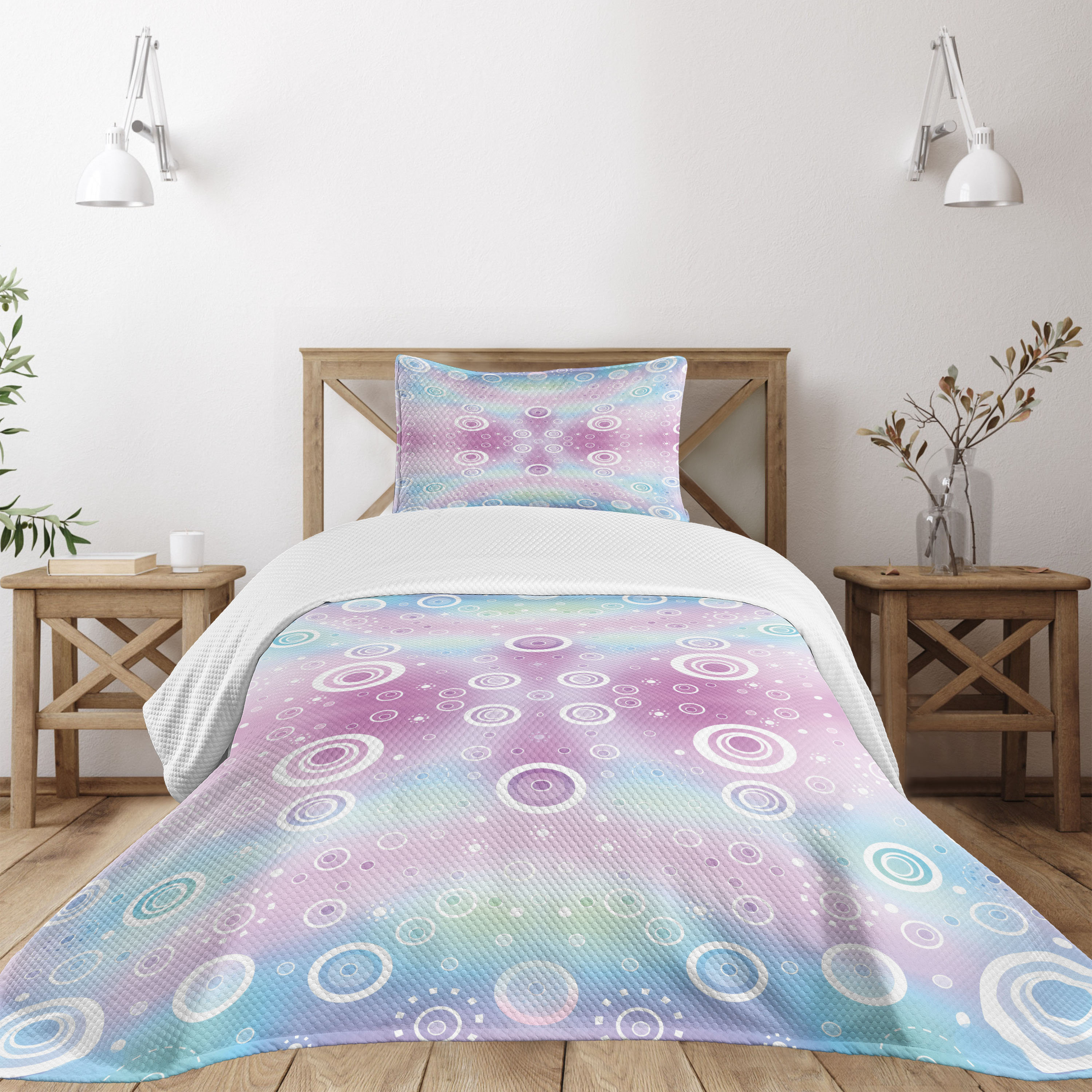 Ambesonne Pastel Bedspread Set Fantasy Random Circles Pale Pink Aqua ...