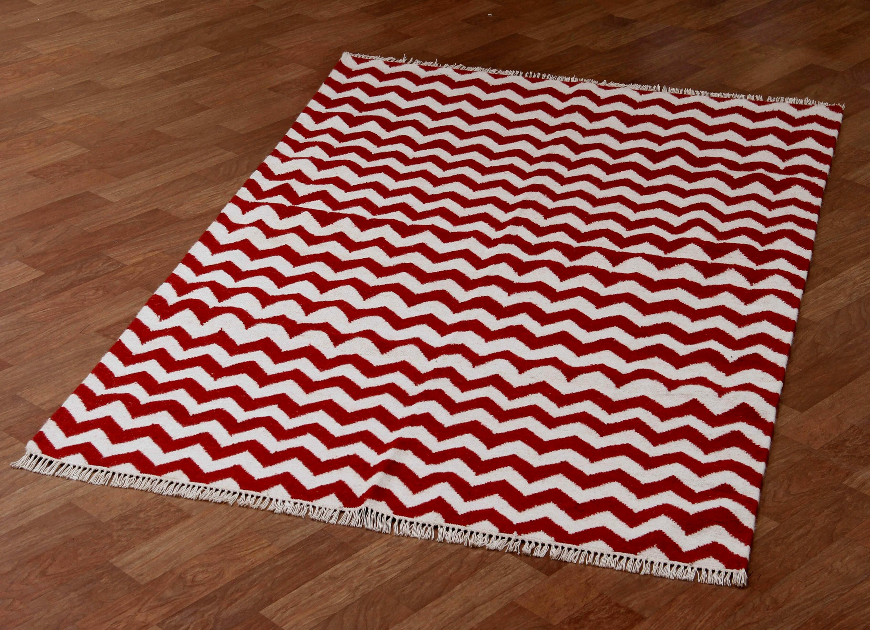 World Menagerie Almute Handwoven Red/White Rug | Wayfair