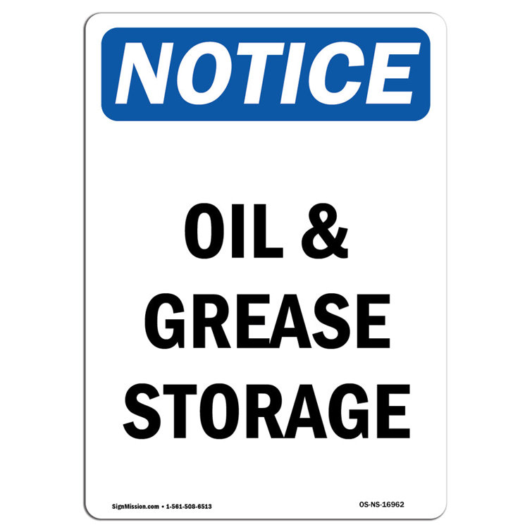 SignMission Oil and Grease Storage Sign | Wayfair