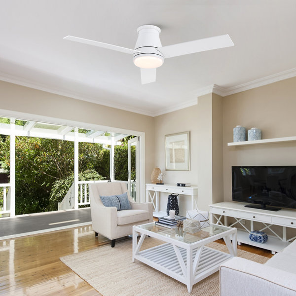 YUHAO Amici Modern 48'' Flush Mount Ceiling Fan with LED Lights and ...