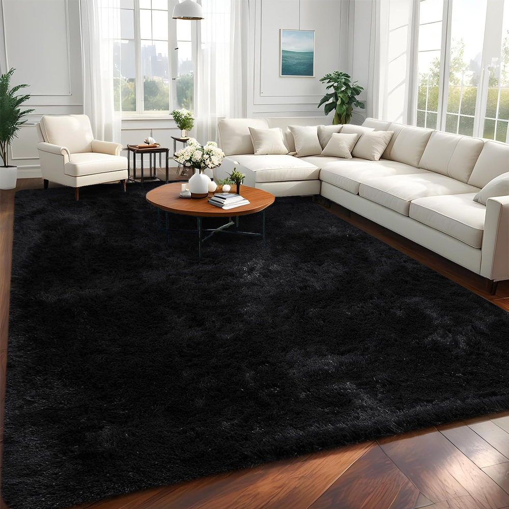 Mercer41 Soft black shag area rug | Wayfair