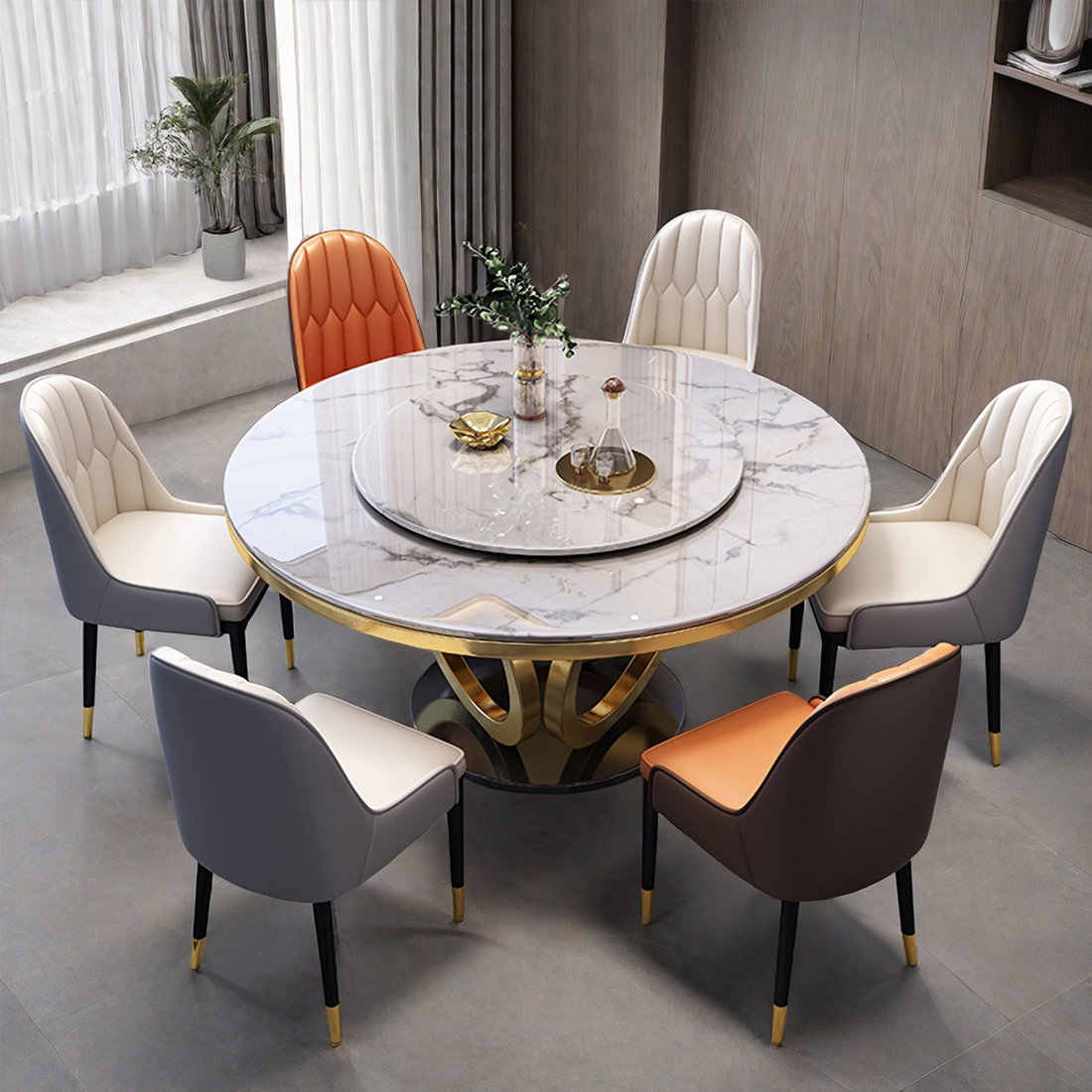 ALLNICEDT Light luxury round Faux marble Dining Table Sets | Wayfair