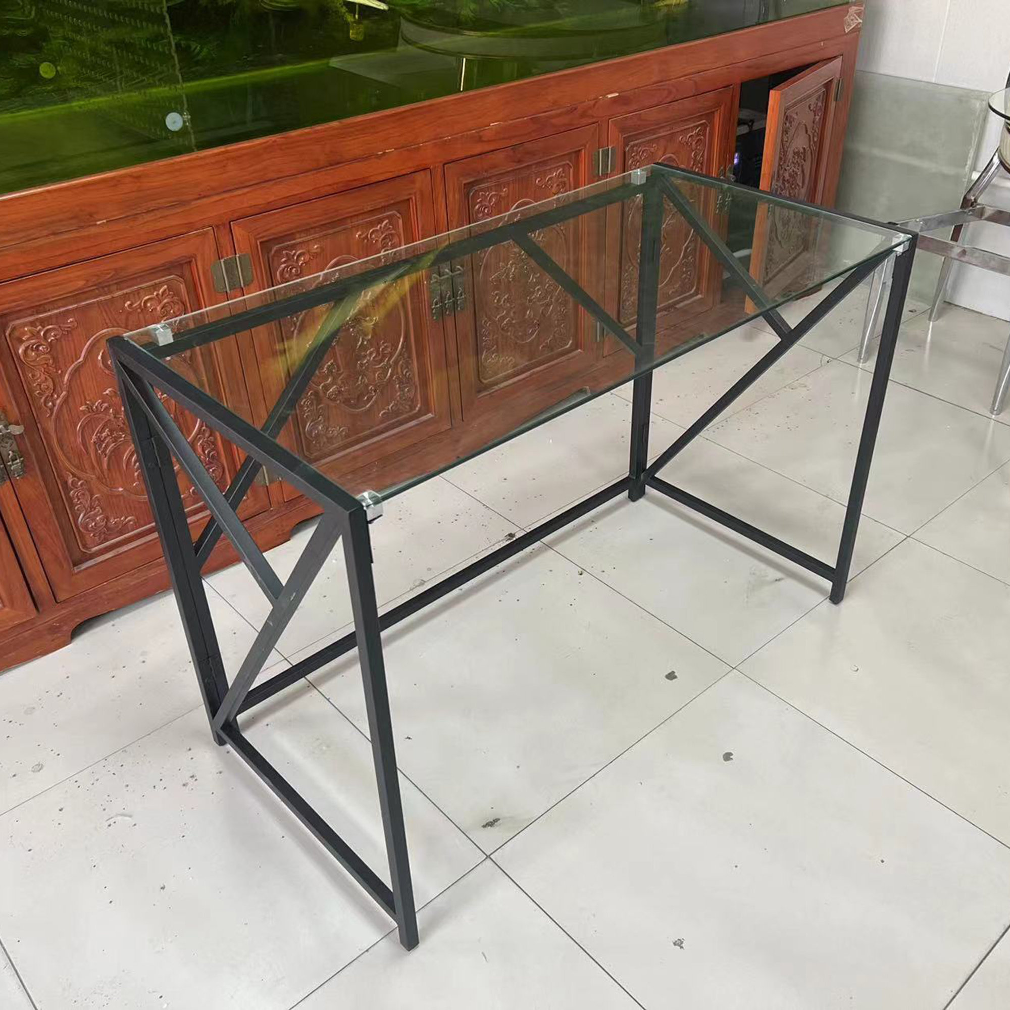 Ebern Designs Modern Tempered Glass Computer Desk, Clear Folding ...