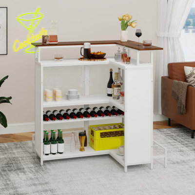 17 Stories Cocheco 3 Tier Industrial Home Bar Unit L-Shaped Liquor Bar ...