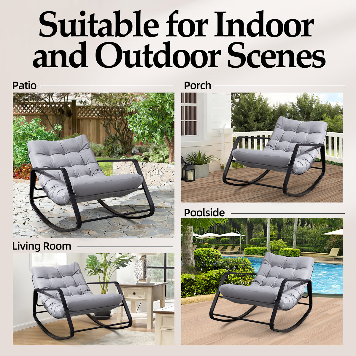 Ebern Designs Metal Frame Outdoor Rocking Chair | Wayfair