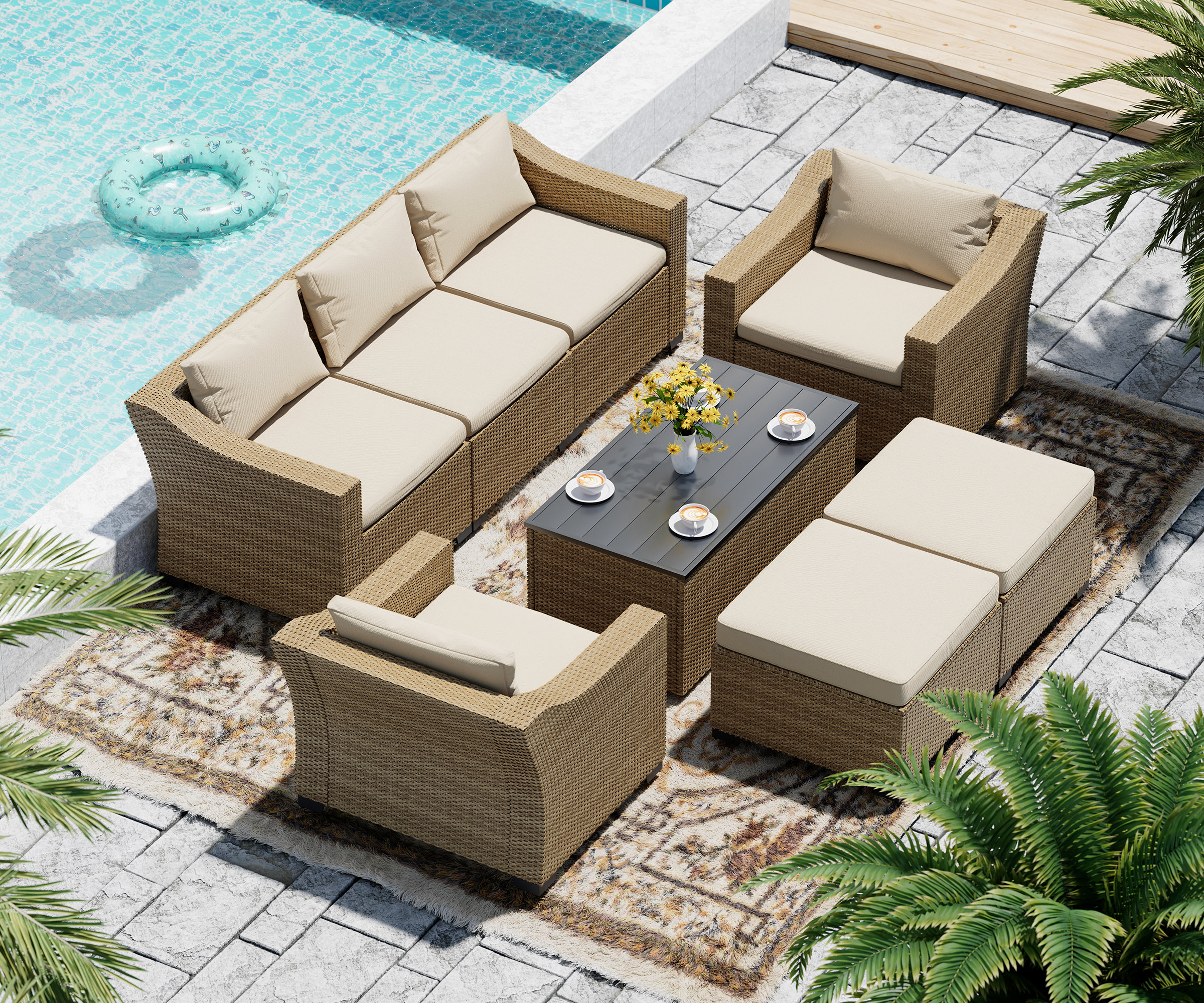 LHBcraft Esmlada Outdoor 8 Piece Patio Furniture Sofa Seating Group ...