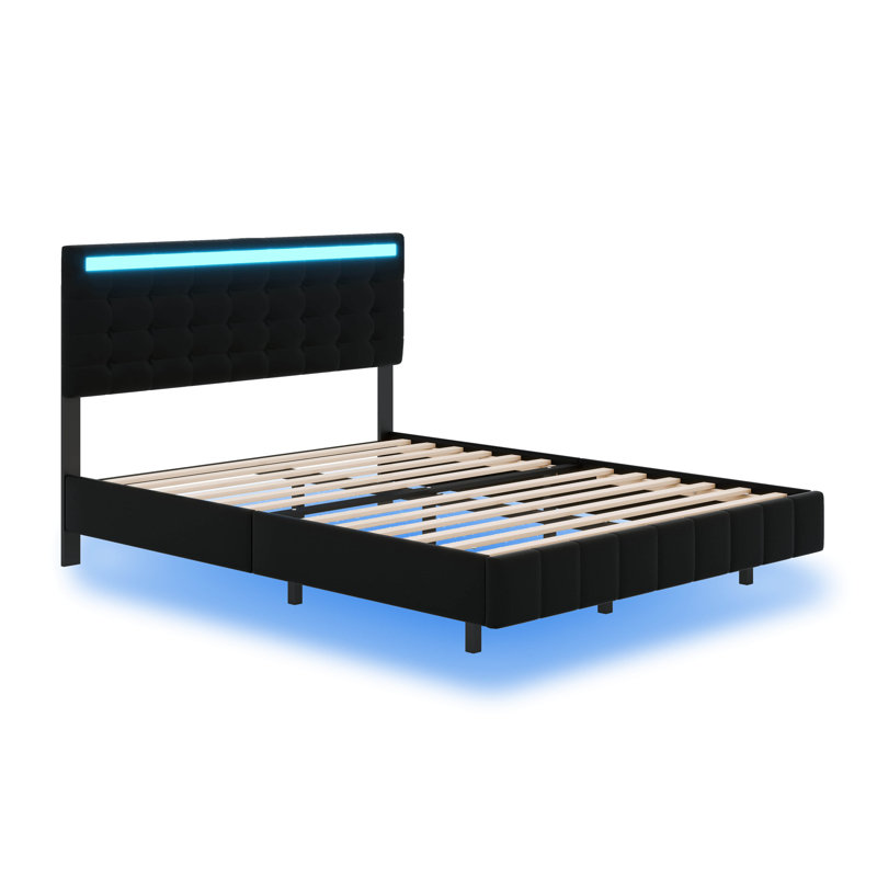 Kunpeng Full Size Floating Bed Frame with LED Lights and USB Charging ...