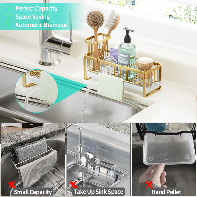 HAPPY LIFE Stainless Steel Sink Caddy With 360° Rotating Drainage ...