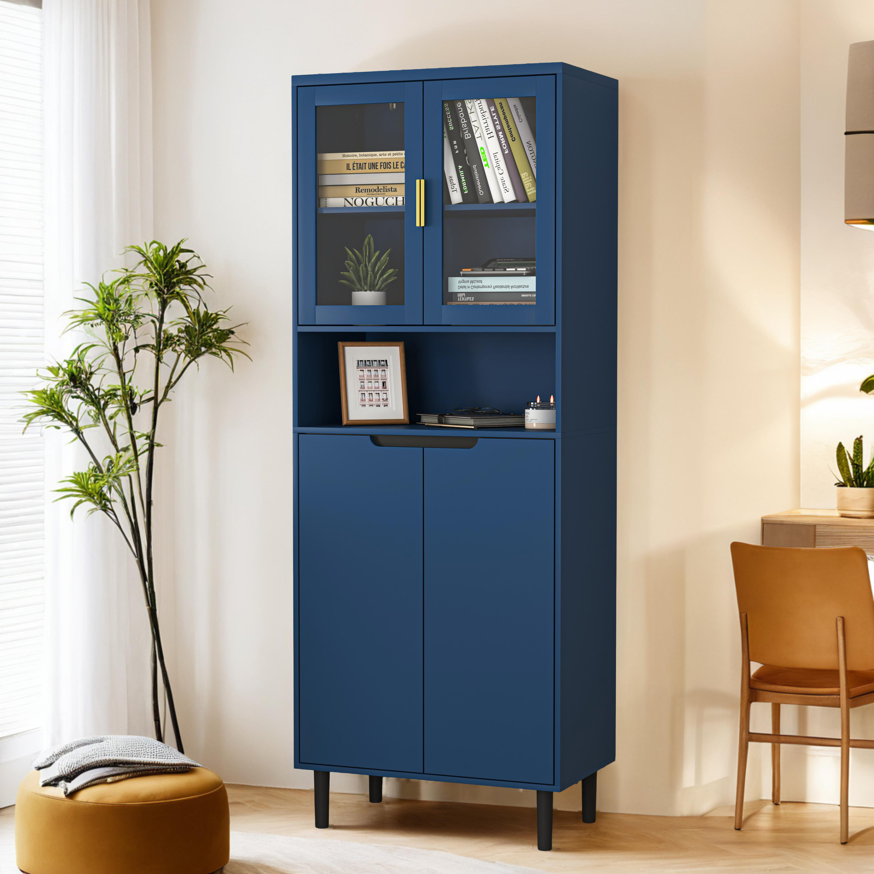 Ebern Designs Tall Storage Show Cabinet with 2 Glass Display Door & 2 ...